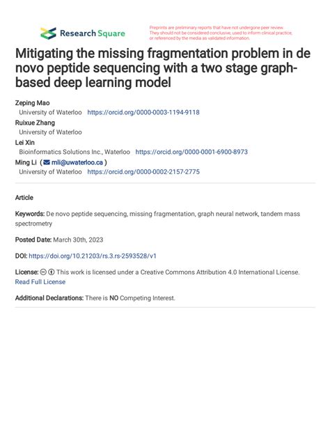 Pdf Mitigating The Missing Fragmentation Problem In De Novo Peptide