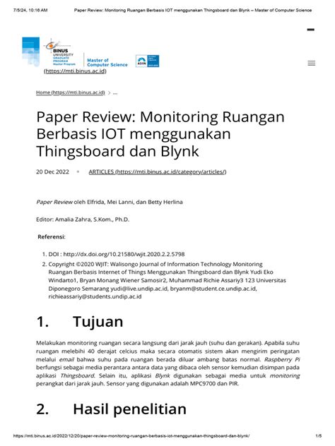 Paper Review Monitoring Ruangan Berbasis Iot Menggunakan Thingsboard Dan Blynk Master Of