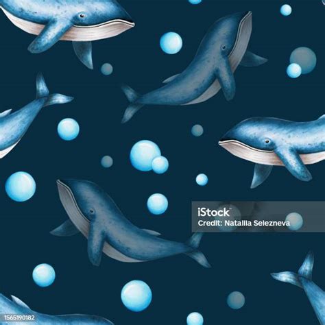 흰 배경에 분리된 푸른 고래가 있는 수채화 매끄러운 패턴 현실적인 북극과 남극 해양 포유류를 손으로 그립니다 디자이너 장식 엽서 포장지 스크랩북 표지 로고 초대장 포스터 및