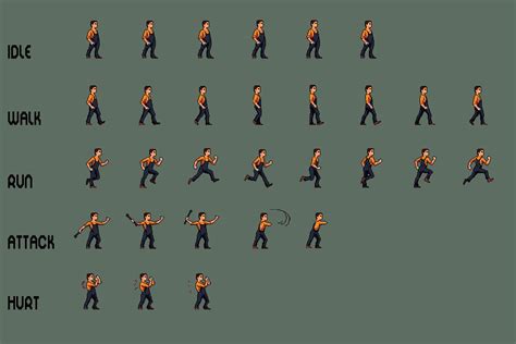 City Man Pixel Art Character Sprite Sheets