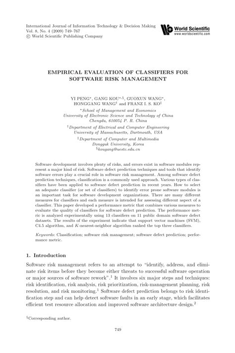 pdf empirical evaluation of classifiers for software risk management