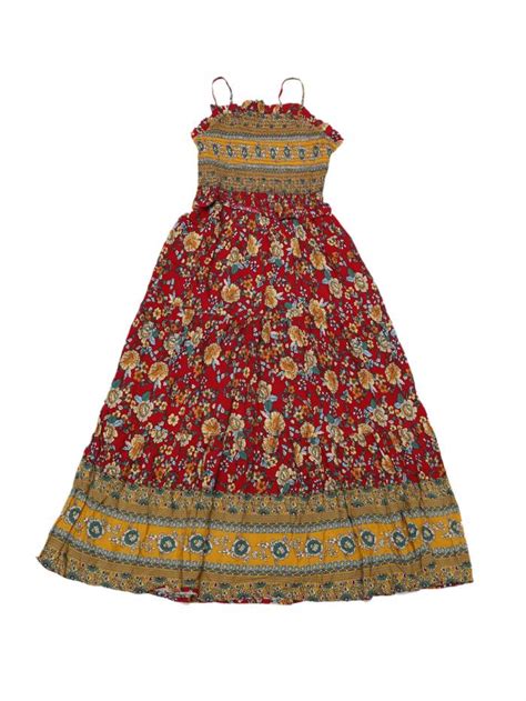 【楽天市場】allegra K カジュアルワンピース 花柄ドレス 夏用 スパゲッティストラップ Aライン フリルスモックマキシドレス レディース レッド S：uxcell Japan