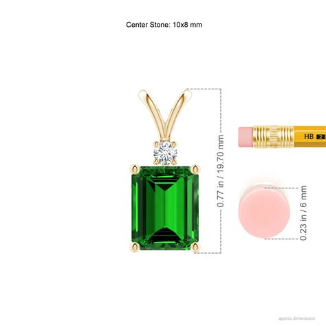 Emerald Cut Lab Grown Emerald Solitaire Pendant With Diamond
