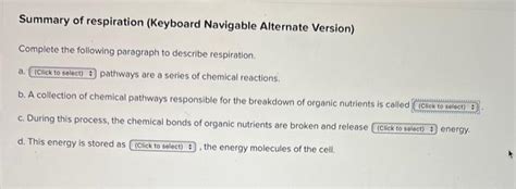 Solved Summary Of Respiration Keyboard Navigable Alternate