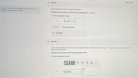 Solved Part A Red Adisk Of Mass M And Radius R Has A Hole Of Chegg Com