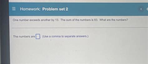 solved one number exceeds another by 13 the sum of the
