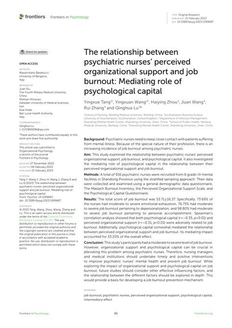 Pdf The Relationship Between Psychiatric Nurses Perceived