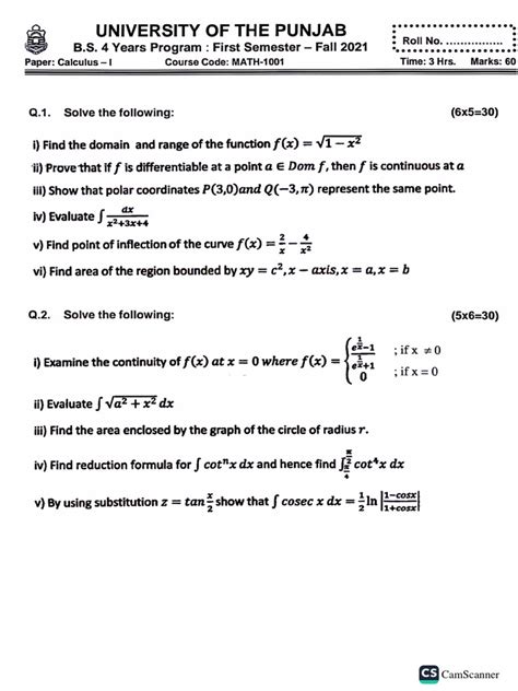 Calculus I Math 1001 Past Papers Pdf