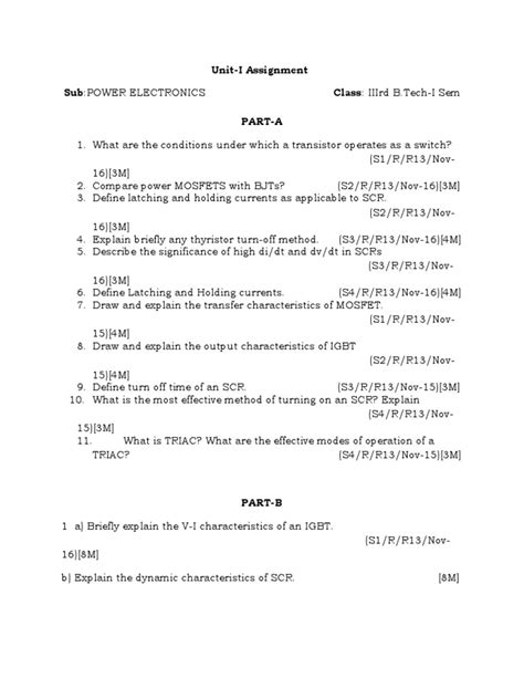 Unit I Assignment Sub Power Electronics Class Iiird B Tech I Sem Part A Pdf Power