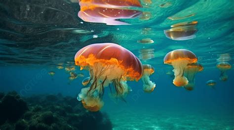 바다에서 헤엄치는 젤리 바다에 떠있는 컬러 해파리 코봉 시밀란 제도 배경 일러스트 및 사진 무료 다운로드 Pngtree