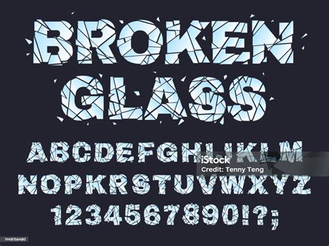 깨진 글꼴 부서진 문자와 숫자 글리치 깨진 알파벳 분쇄 된 유리 편지 평면 벡터 일러스트 세트 부서지고 조각난 알파벳 금이 간에 대한 스톡 벡터 아트 및 기타 이미지