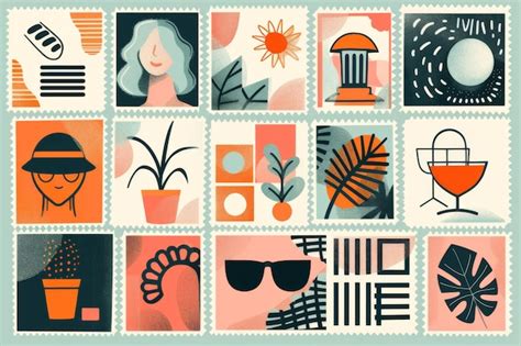 Modern Digital Artwork With Vibrant And Playful Stamp Designs Dynamic And Imaginative