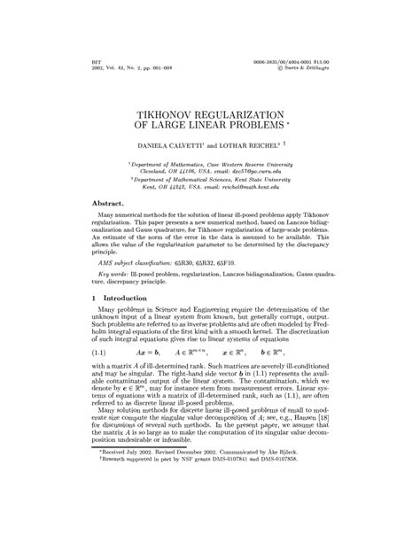 Pdf Tikhonov Regularization Of Large Linear Problems