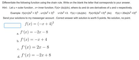 Differentiate the following function using | StudyX