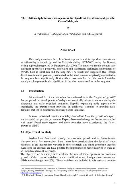 Pdf The Relationship Between Trade Openness Foreign Direct Investment And Growth Case Of