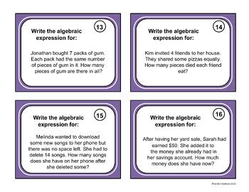 Writing Algebraic Expressions PowerPoint And Worksheets BUNDLE