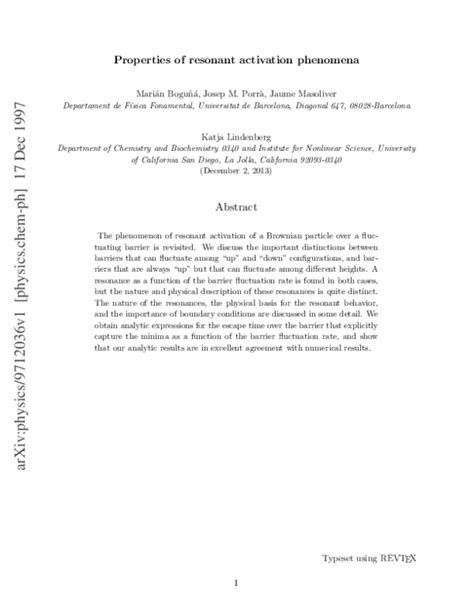 Pdf Properties Of Resonant Activation Phenomena