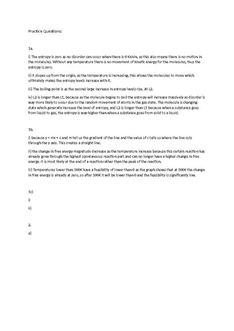 Chemistry Entropy Practice Questions Practice Questions 1a I The
