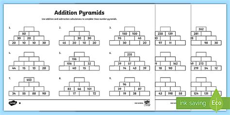 Middle Ability Addition Pyramids To 999 Differentiated Worksheets