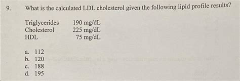 Solved What Is The Calculated LDL Cholesterol Given The Chegg Com