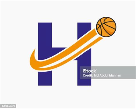 이니셜 레터 H 농구 로고 컨셉에는 움직이는 농구 아이콘이 있다 바스켓 볼 로고 타입 기호 Championship에 대한 스톡 벡터 아트 및 기타 이미지 Istock