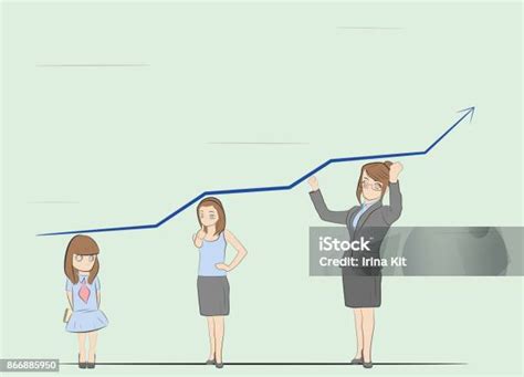 여자의 개인 개발 여성 직원 인적 자원 관리 경력 성과 밝은 배경에 고립의 전문적인 성장 라인 플랫 디자인 벡터 일러스트 레이