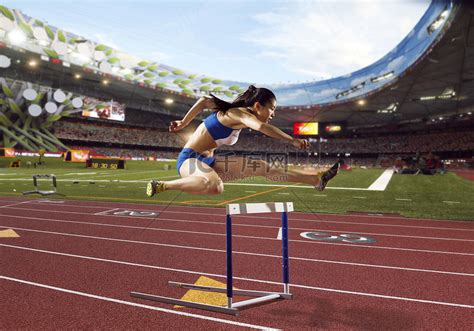 田径运动员在跨栏比赛高清摄影大图 千库网