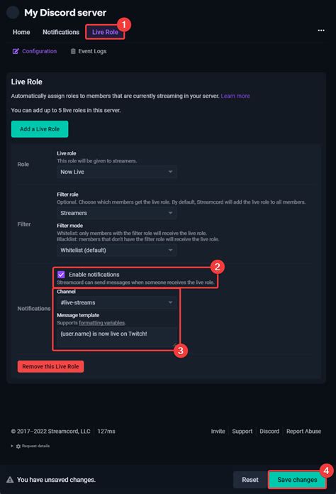 set up live role notifications streamcord documentation