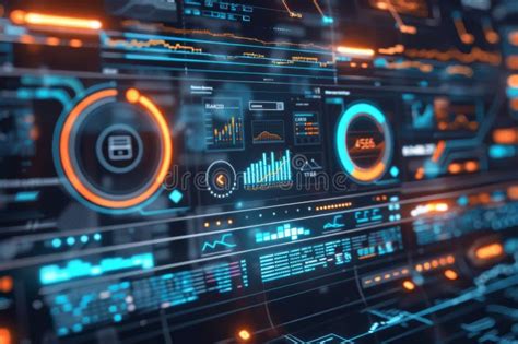 Dynamic Digital Dashboard Displaying Analytics And Data Visualizations At Nighttime Stock Image