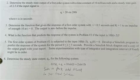 solved determine the steady state output of a first order