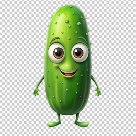 Cute Cartoon Cucumber Pickle Character With Big Eyes On Transparent Background Premium AI