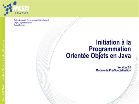 Pdf Initiation La Programmation Orient E Objets En Java Synth Se Des Diff Rents