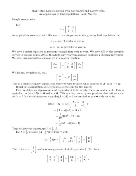 Math 223 Diagonalization With Eigenvalues And Eigenvectors