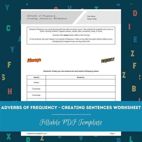 Adverbs Of Frequency Creating Sentences Worksheet Editable Fillable