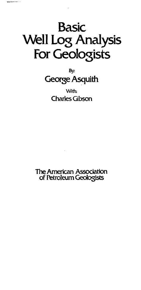Pdf Basic Well Log Analysis For Geologists