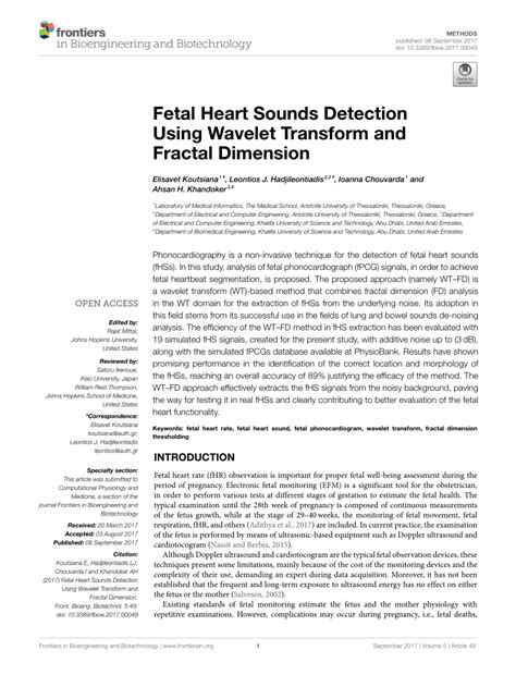 Pdf Fetal Heart Sounds Detection Using Wavelet Transform And Fractal
