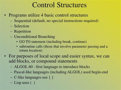 Control Structures Programs Utilize 4 Basic Control Structures Ppt
