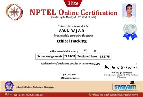 Arun Raj A R On Linkedin Certification Ethicalhacking Completed Nptel Iitkharagpur Swayam