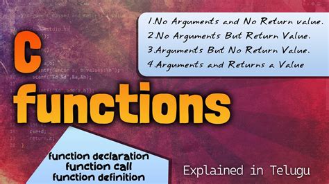 Functions In C Programming Language Explained In Telugu By Telugutechcave Youtube