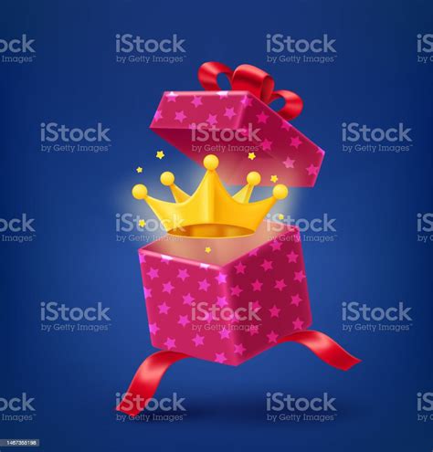 골드 크라운이 있는 선물 상자를 엽니다 3d 벡터 일러스트 레이 션 3차원 형태에 대한 스톡 벡터 아트 및 기타 이미지 3