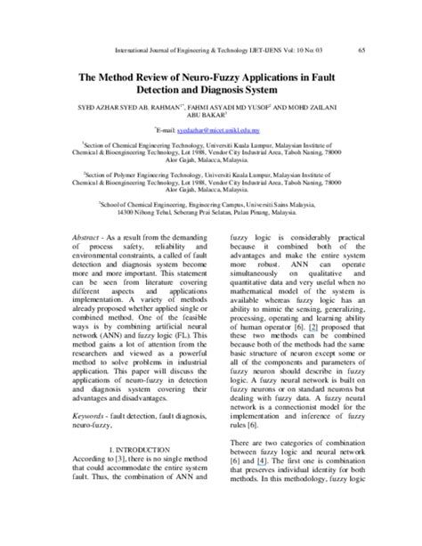Pdf The Method Review Of Neuro Fuzzy Applications In Fault Detection