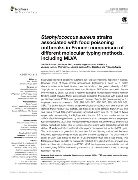 Pdf Staphylococcus Aureus Strains Associated With Food Poisoning Outbreaks In France