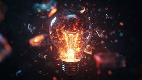A Light Bulb Explodes In A Dramatic Cinematic Burst Of Particles With The Colorful Energy Beams