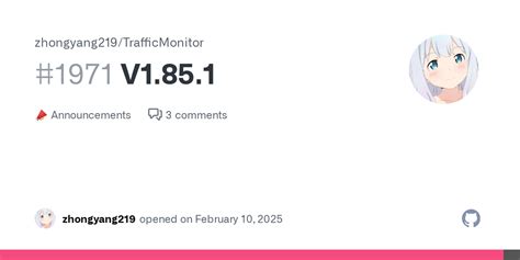 V1851 · Zhongyang219 Trafficmonitor · Discussion 1971 · Github