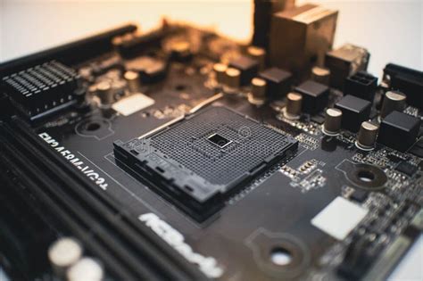 Black Motherboard Cpu Socket With Components Circuit Board Close Up Black Motherboard Cpu Socket With Components Circuit Board Close Up
