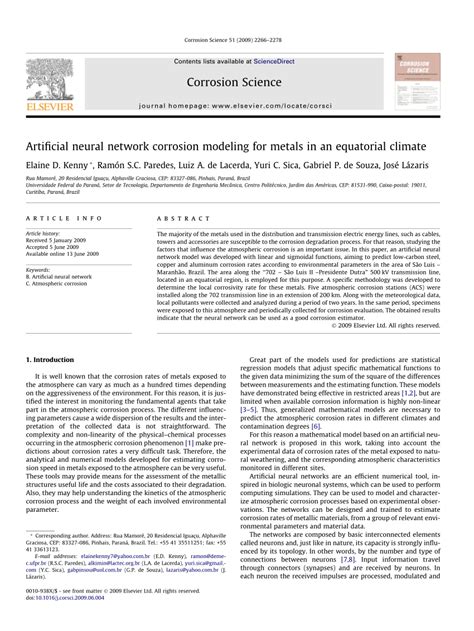 Pdf Artificial Neural Network Corrosion Modeling For Metals In An Equatorial Climate