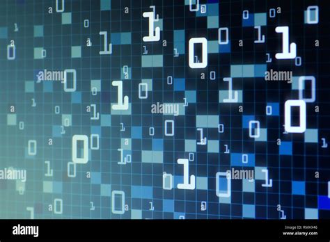 Computer Data Matrix Vertical Digital Binary Code Moving Motion Downward Light Up Blue One And