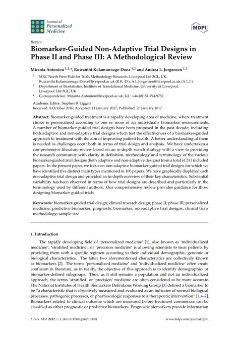 Pdf Biomarker Guided Non Adaptive Trial Designs In Phase Ii And Phase Iii A Methodological Review