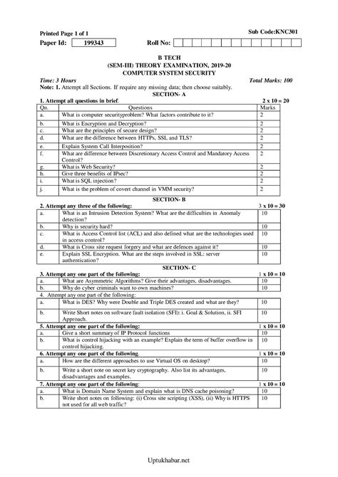 CSS KNC Question Paper Printed Page Of Sub Code KNC Paper Id Roll No B TECH