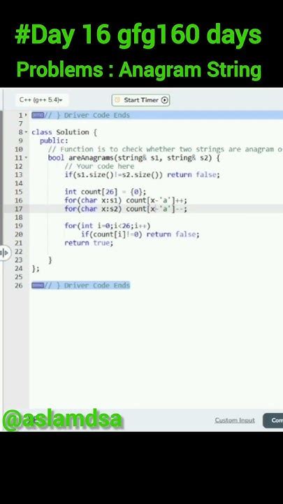 day16 of gfg160 anagram string easy problems shorts youtube